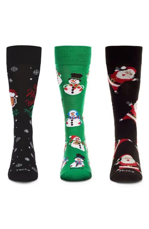 MEMOI Assorted Christmas Crew Socks 3-pack - Black/black