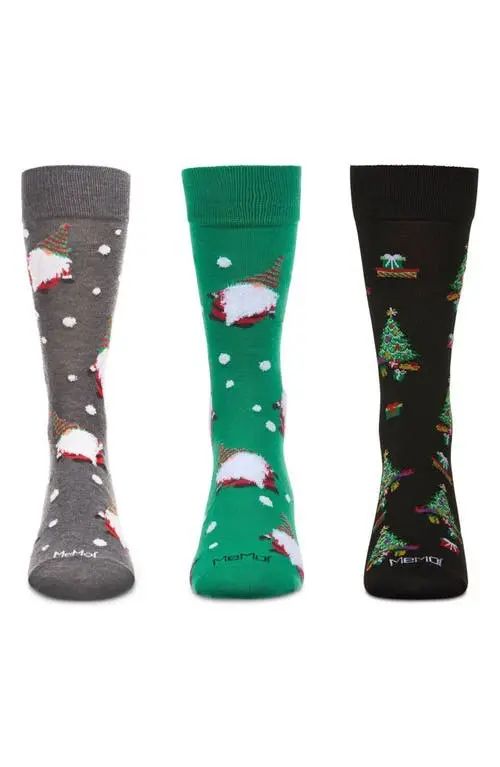 MEMOI Assorted Christmas Crew Socks 3-pack - Green