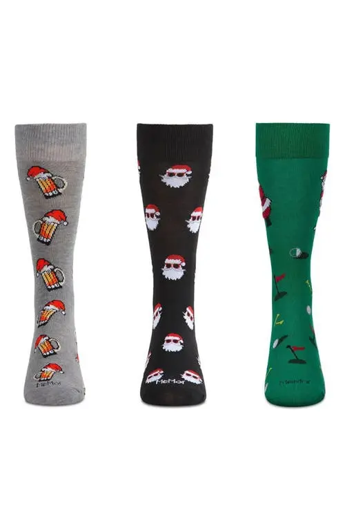 MEMOI Assorted Christmas Crew Socks 3-pack - Grey/black