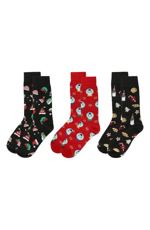 MEMOI Assorted 3-pack Christmas Socks - Black/red