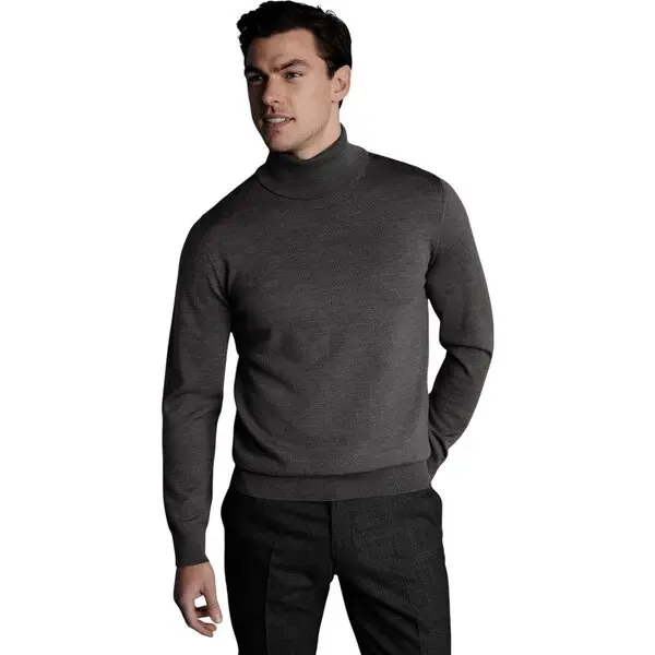CHARLES TYRWHITT Merino Roll Neck Sweater - Gray