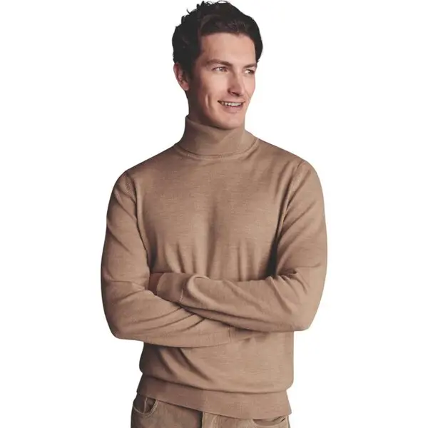 CHARLES TYRWHITT Merino Roll Neck Sweater - Oatmeal