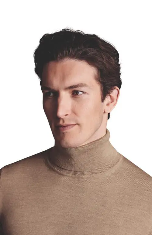CHARLES TYRWHITT Merino Roll Neck Sweater - Oatmeal