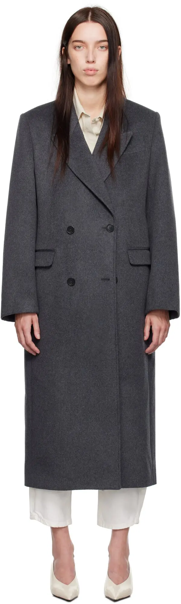 Calvin Klein Brushed Wool-Blend Double-Breasted Coat In Charcoal