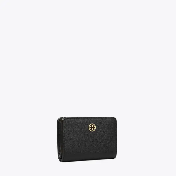Tory Burch Robinson Pebbled Bi-fold Wallet - Black