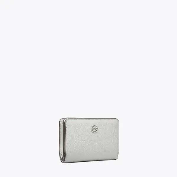 Tory Burch Robinson Pebbled Bi-fold Wallet - Light Granite