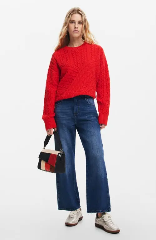 Desigual Exeter Cable Crewneck Sweater - Red