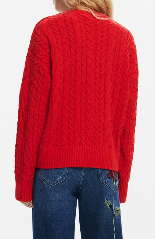 Desigual Exeter Cable Crewneck Sweater - Red