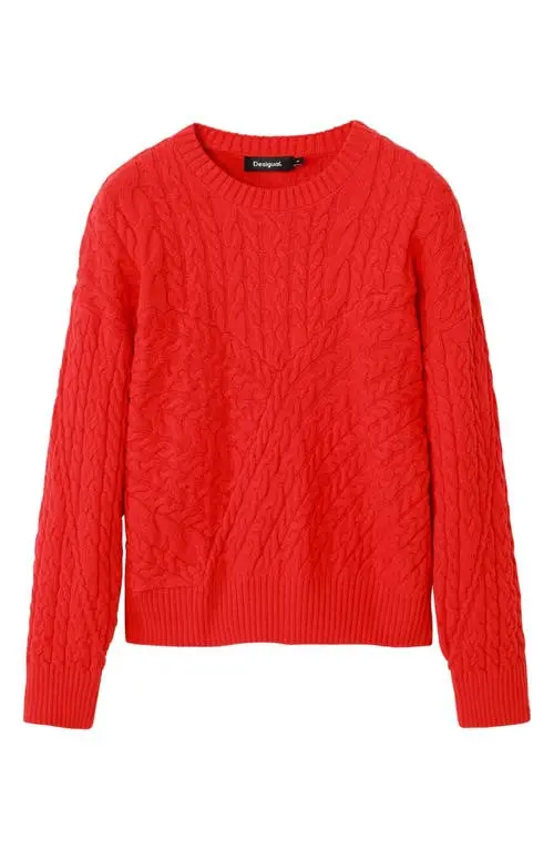 Desigual Exeter Cable Crewneck Sweater - Red