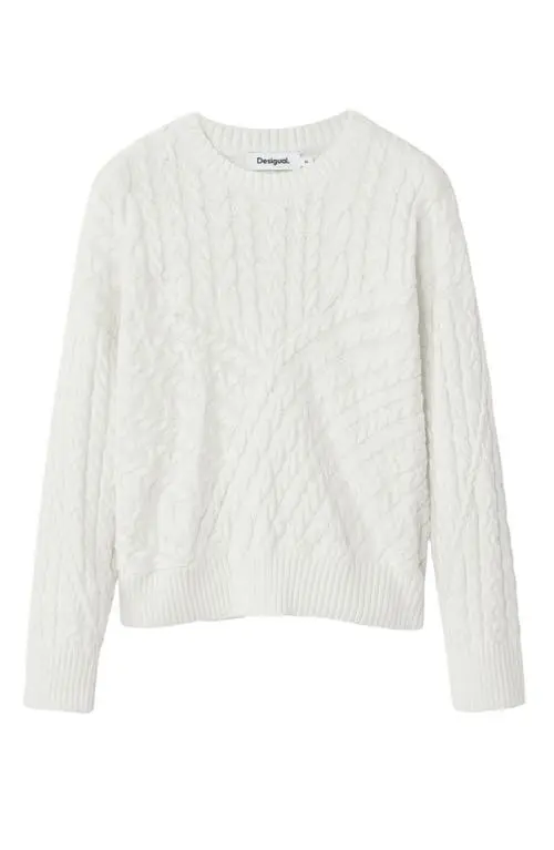 Desigual Exeter Cable Crewneck Sweater - White