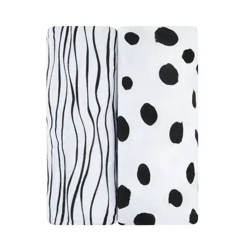 ZZDNU CRIB SHEET SET Baby Fitted Crib Sheet Set 2 Pack - Black & White Abstract