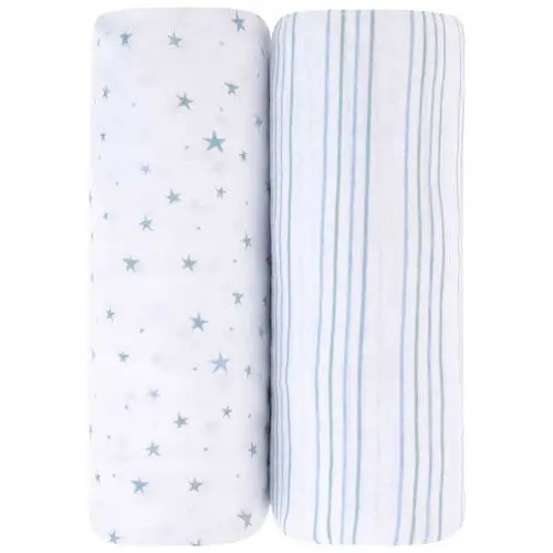 ZZDNU CRIB SHEET SET Baby Fitted Crib Sheet Set 2 Pack - Dusty Blue Stars