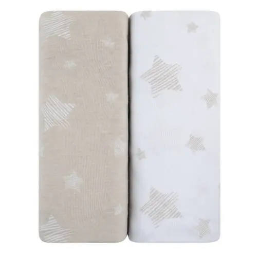 ZZDNU CRIB SHEET SET Baby Fitted Crib Sheet Set 2 Pack - Tan Drawn Star