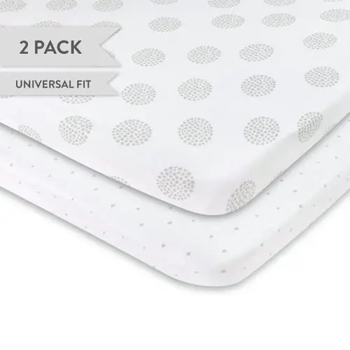 ELY'S & CO. Baby Fitted Pack N Playmini Crib Sheet 2 Packs - Grey Dottie