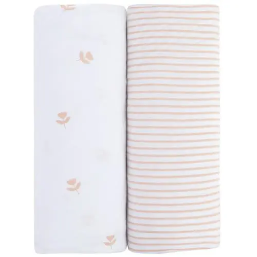 ELY'S & CO. Baby Fitted Pack N Playmini Crib Sheet 2 Packs - Mauve Tulip & Stripes