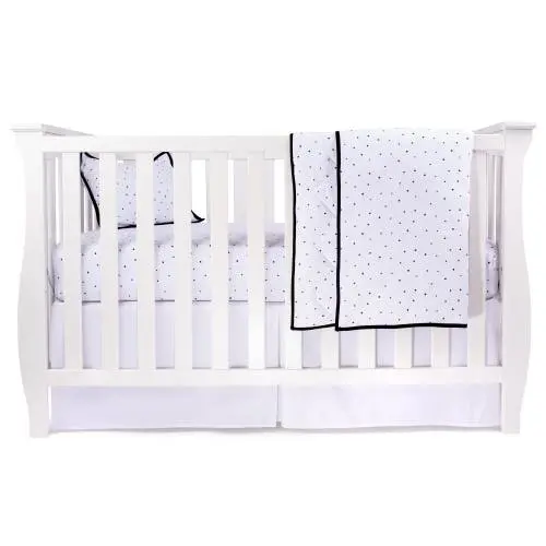 CRIB SET Baby Crib Bedding Sets Includes Crib Sheet, Quilted Blanket, Crib Skirt - Black & White Polka Dot