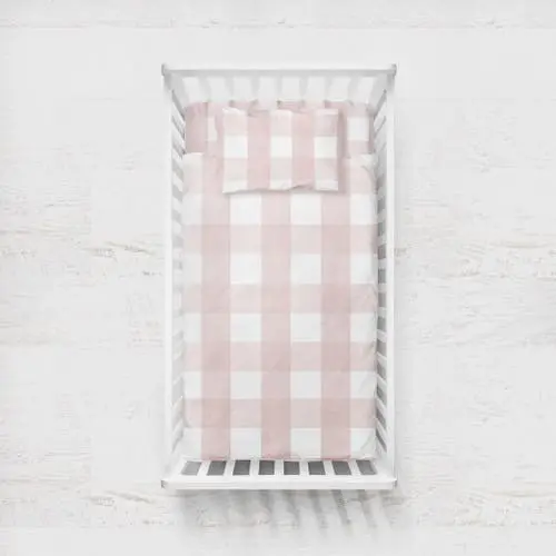CRIB SET Baby Crib Bedding Sets Includes Crib Sheet, Quilted Blanket, Crib Skirt - Pink Gingham