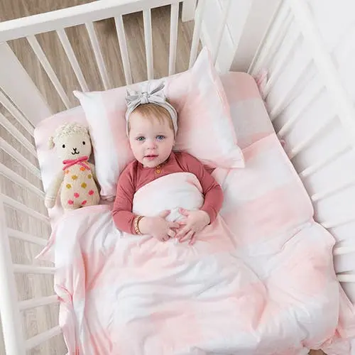 CRIB SET Baby Crib Bedding Sets Includes Crib Sheet, Quilted Blanket, Crib Skirt - Pink Gingham