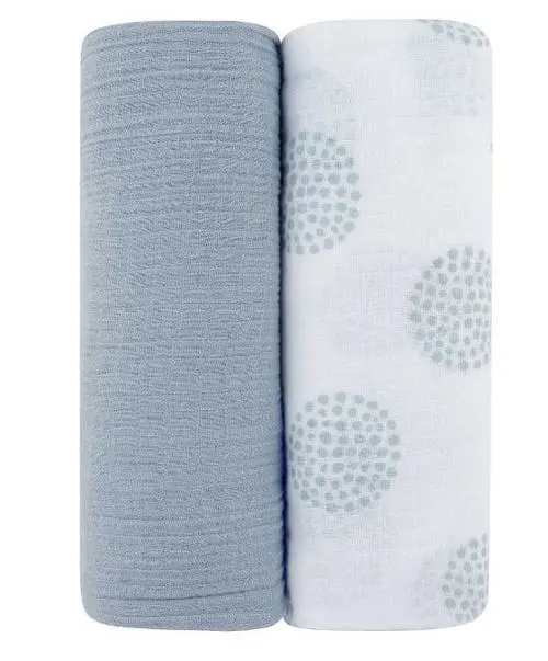 ELY'S & CO. Cotton Muslin Swaddle Blanket 2 Pack - Blue Dottie/misty Blue