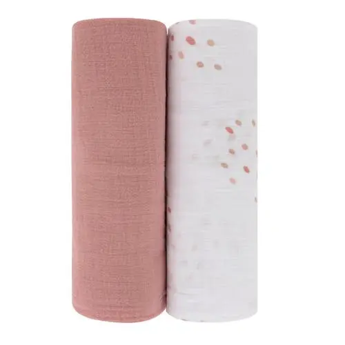 ELY'S & CO. Cotton Muslin Swaddle Blanket 2 Pack - Pink Dots/solid Pink