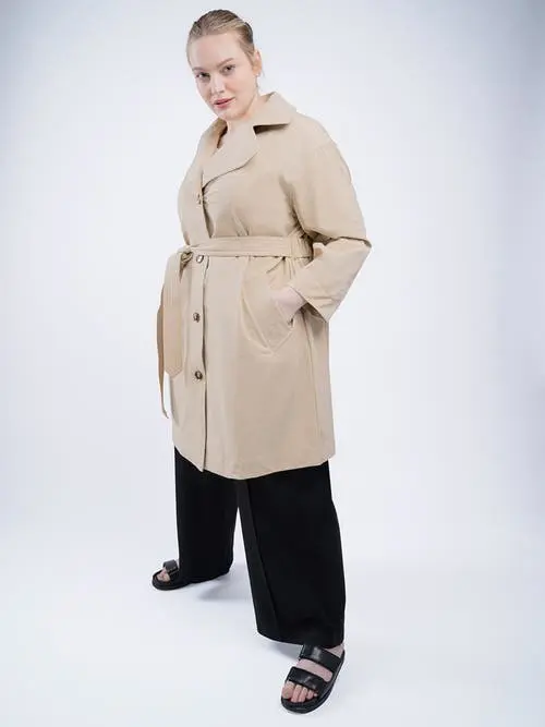 SEE ROSE GO Tech Twill Trench Coat - Stone