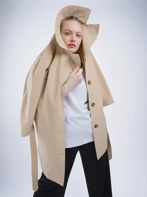SEE ROSE GO Tech Twill Trench Coat - Stone