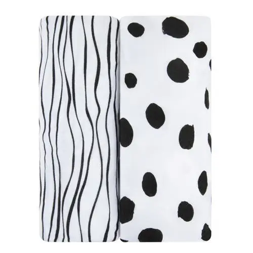 ELY'S & CO. Baby Fitted Bassinet Sheet 2 Pack - Black & White Abstract