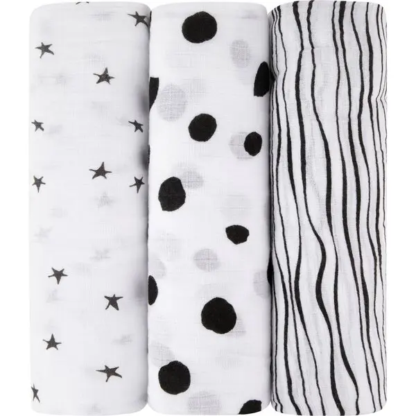 ELY'S & CO. Cotton Muslin Swaddle Blanket 3 Pack - Black & White Abstract