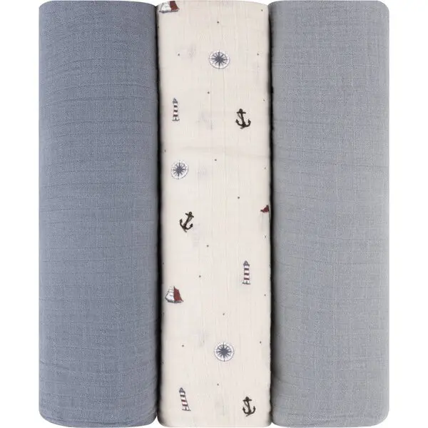 ELY'S & CO. Cotton Muslin Swaddle Blanket 3 Pack - Blue Nautical