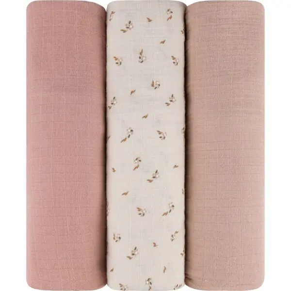 ELY'S & CO. Cotton Muslin Swaddle Blanket 3 Pack - Pink Floral