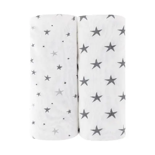 ELY'S & CO. Baby Fitted Waterproof Crib Sheet Set 2 Pack - Grey Stars