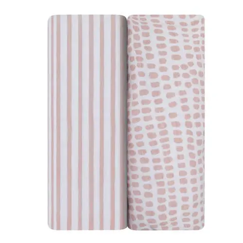 ELY'S & CO. Baby Fitted Waterproof Crib Sheet Set 2 Pack - Mauve Stripes & Splash