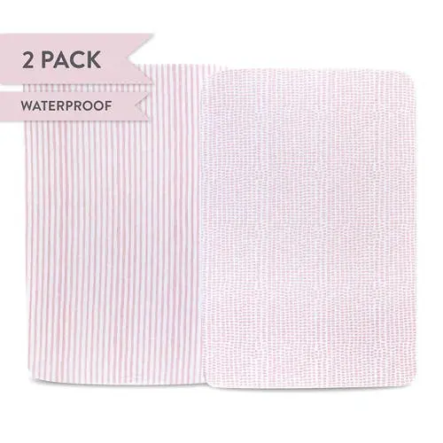 ELY'S & CO. Baby Fitted Waterproof Crib Sheet Set 2 Pack - Mauve Stripes & Splash