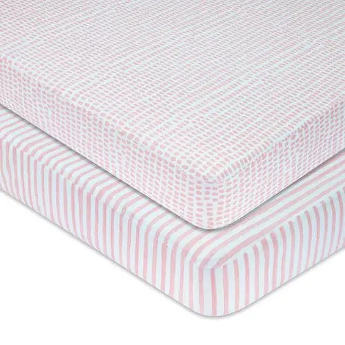 ELY'S & CO. Baby Fitted Waterproof Crib Sheet Set 2 Pack - Mauve Stripes & Splash