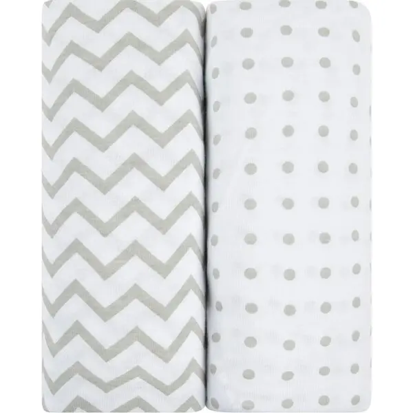 ELY'S & CO. Baby Fitted Waterproof Bassinet Sheet 2 Pack - Grey Chevron & Polka Dot