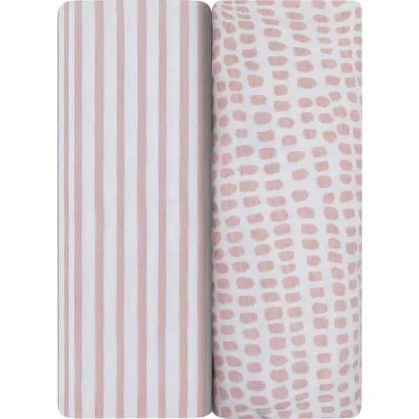 ELY'S & CO. Baby Fitted Waterproof Bassinet Sheet 2 Pack - Mauve Pink Stripes & Splash