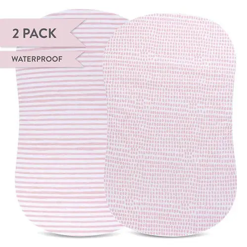 ELY'S & CO. Baby Fitted Waterproof Bassinet Sheet 2 Pack - Mauve Pink Stripes & Splash