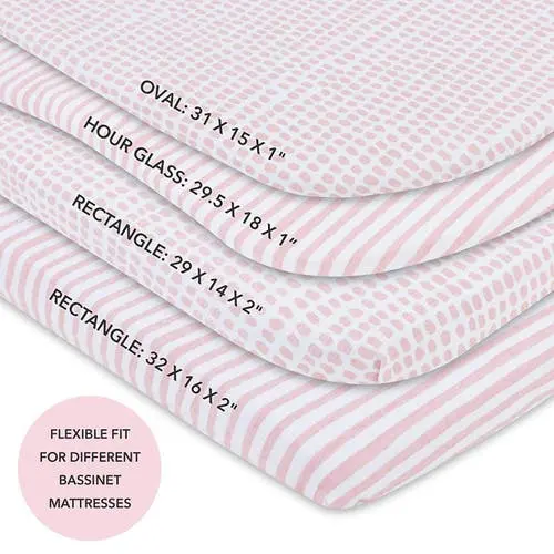 ELY'S & CO. Baby Fitted Waterproof Bassinet Sheet 2 Pack - Mauve Pink Stripes & Splash
