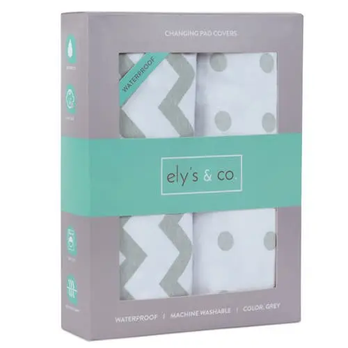 ELY'S & CO. Baby Fitted Waterproof Changing Pad Cover Sheets 2 Pack - Grey Chevron & Polka Dot