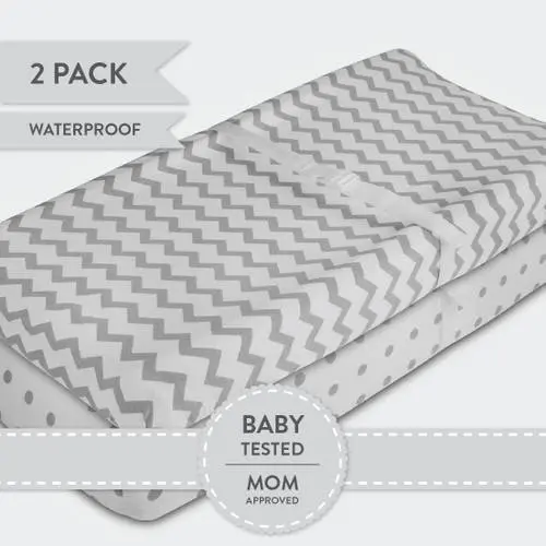 ELY'S & CO. Baby Fitted Waterproof Changing Pad Cover Sheets 2 Pack - Grey Chevron & Polka Dot