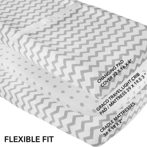 ELY'S & CO. Baby Fitted Waterproof Changing Pad Cover Sheets 2 Pack - Grey Chevron & Polka Dot
