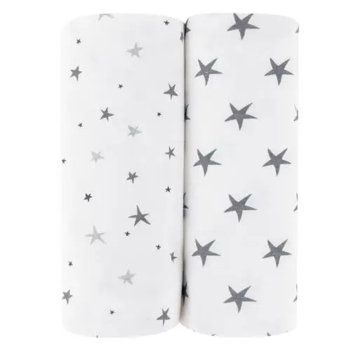 ELY'S & CO. Baby Fitted Waterproof Changing Pad Cover Sheets 2 Pack - Grey Stars