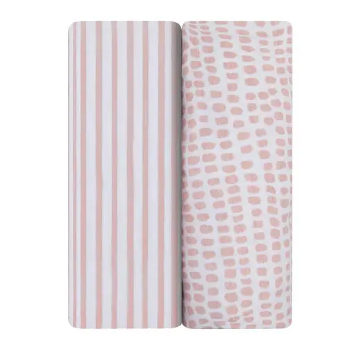 ELY'S & CO. Baby Fitted Waterproof Changing Pad Cover Sheets 2 Pack - Mauve Stripes & Splash