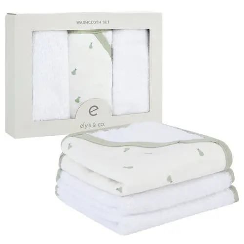 ELY'S & CO. Baby Towel Wash Cloth 3 Pack - Sage Pears