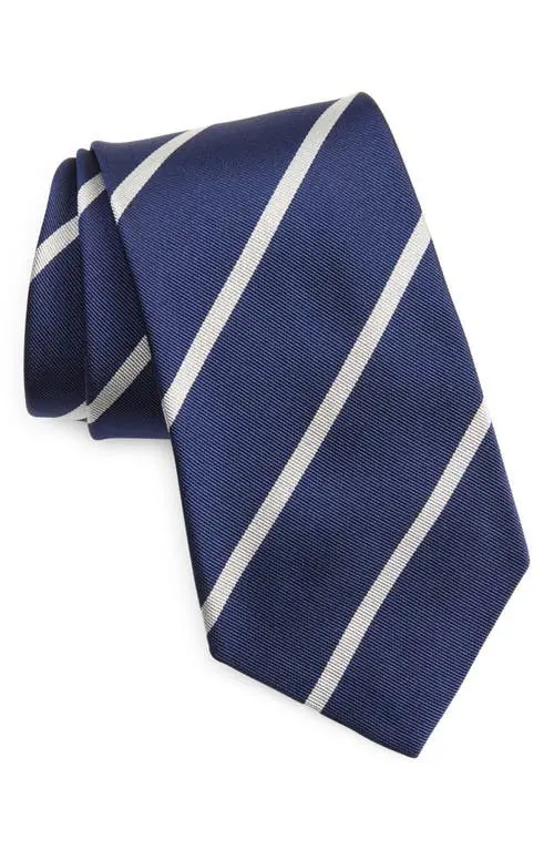 Ralph Lauren Super Repp Stripe Silk Neck Tie - Navy/ White