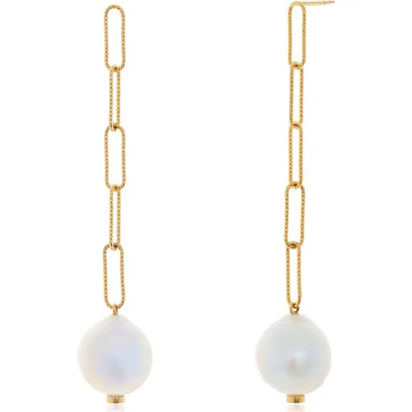 Monica Vinader Baroque Pearl Drop Earrings - Yellow Gold
