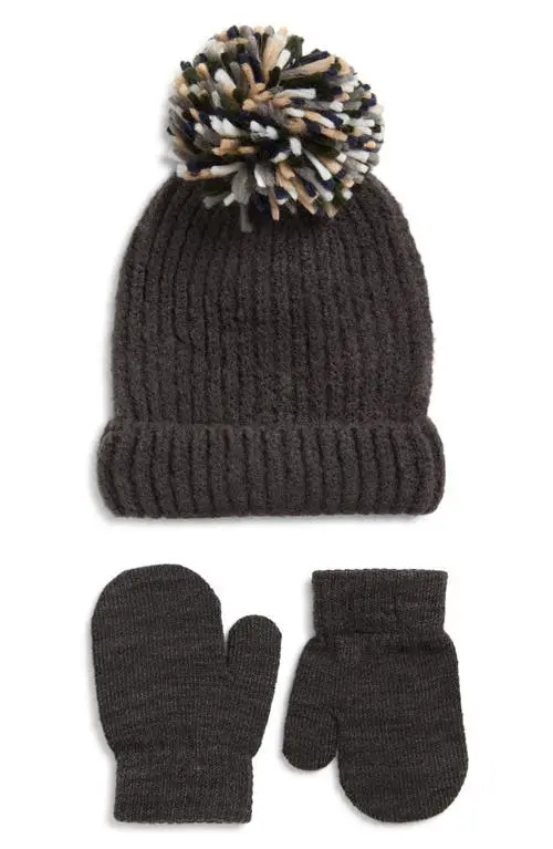 CAPELLI NEW YORK Fuzzy Yarn Beanie And Mittens Set - Grey