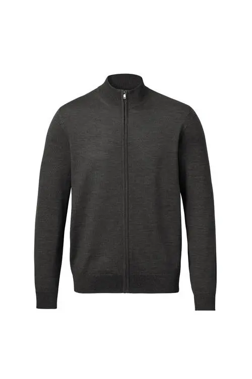 CHARLES TYRWHITT Pure Merino Full Zip Through Cardigan - Grey