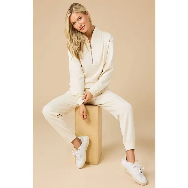 SOFTIES Athleisure Dreamtech 1/4 Zip Jogger Set - Almond