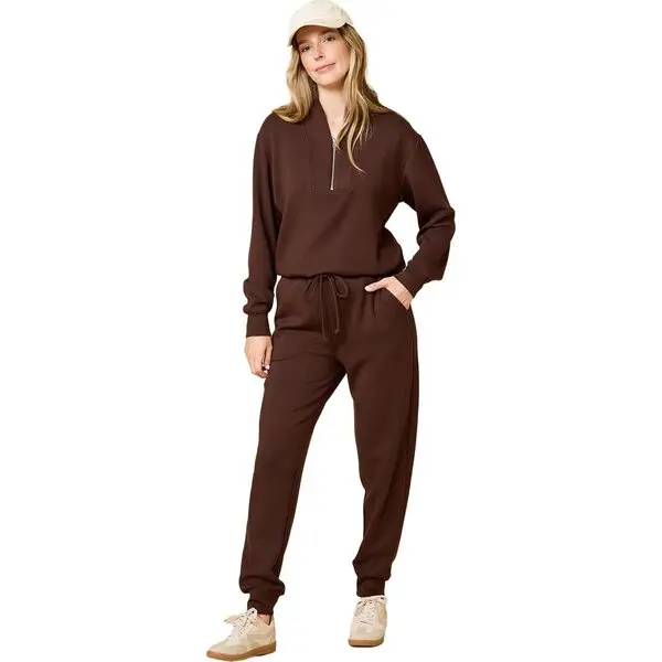 SOFTIES Athleisure Dreamtech 1/4 Zip Jogger Set - Espresso